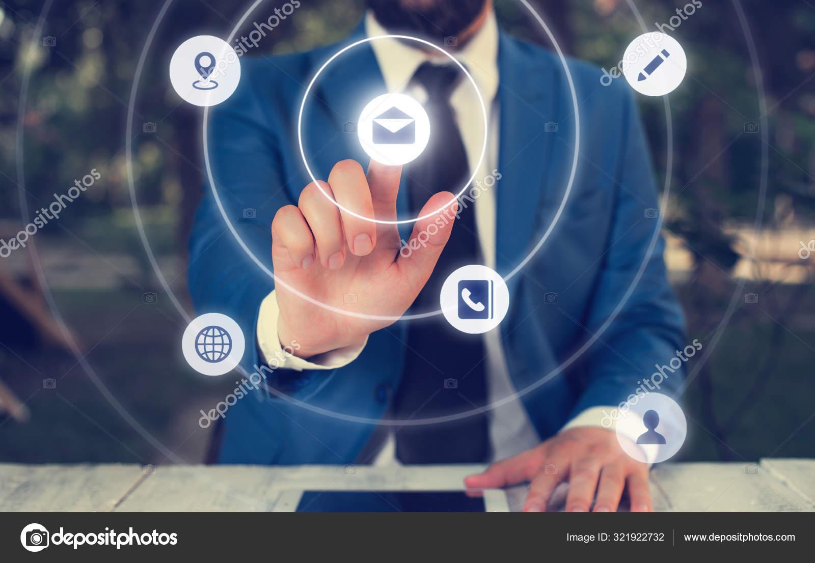 Male human presenting a presentation using the latest sophisticated ...