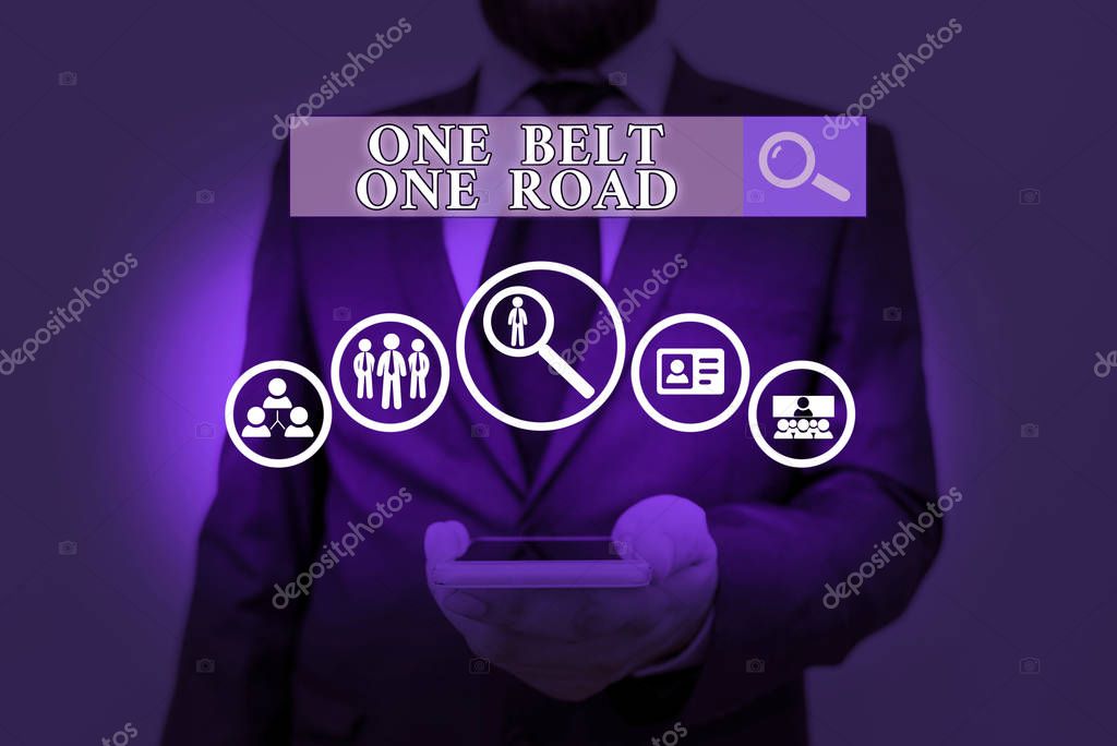 Escritura de texto a mano One Belt One Road. Concepto significado Construcción de rutas ...