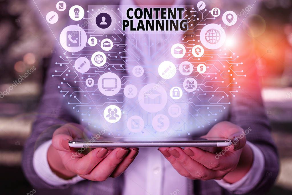 Texto de escritura a mano Planificación de contenido. Concepto que ...