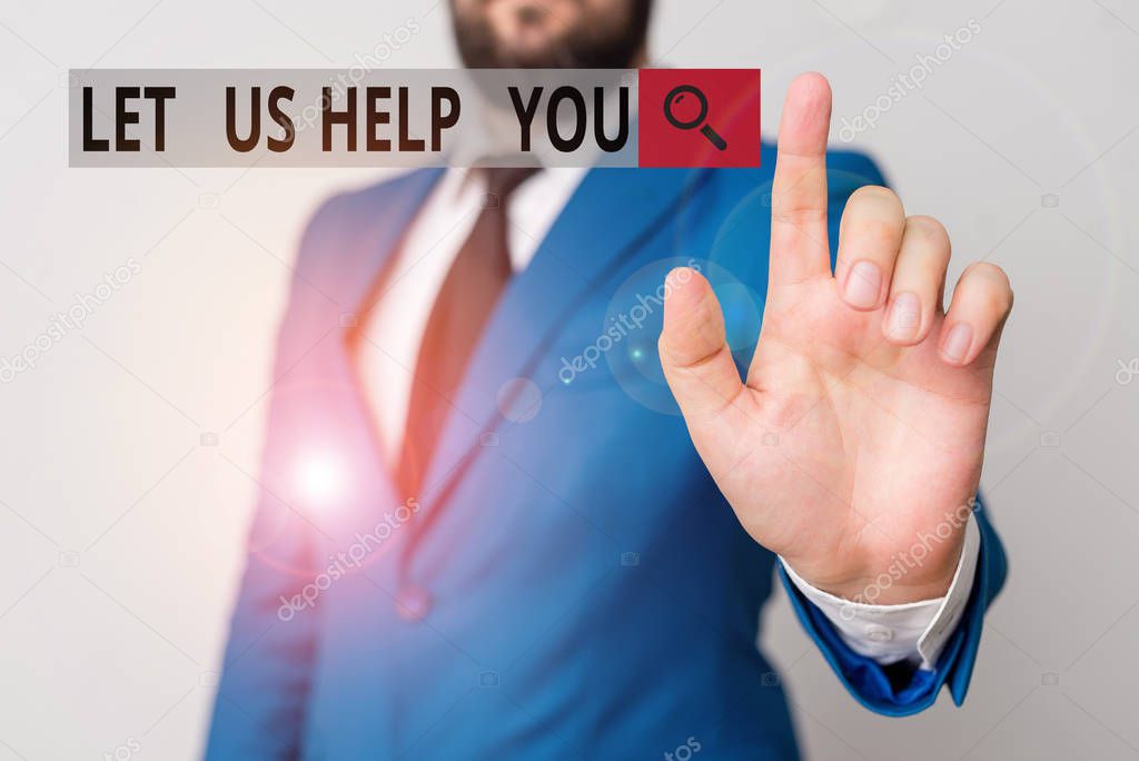 Signo de texto que muestra Let Us Help You. Foto conceptual Ofrecer un ...