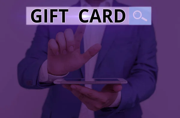 Conceptual hand writing showing Gift Card. Business photo showcasing A ...