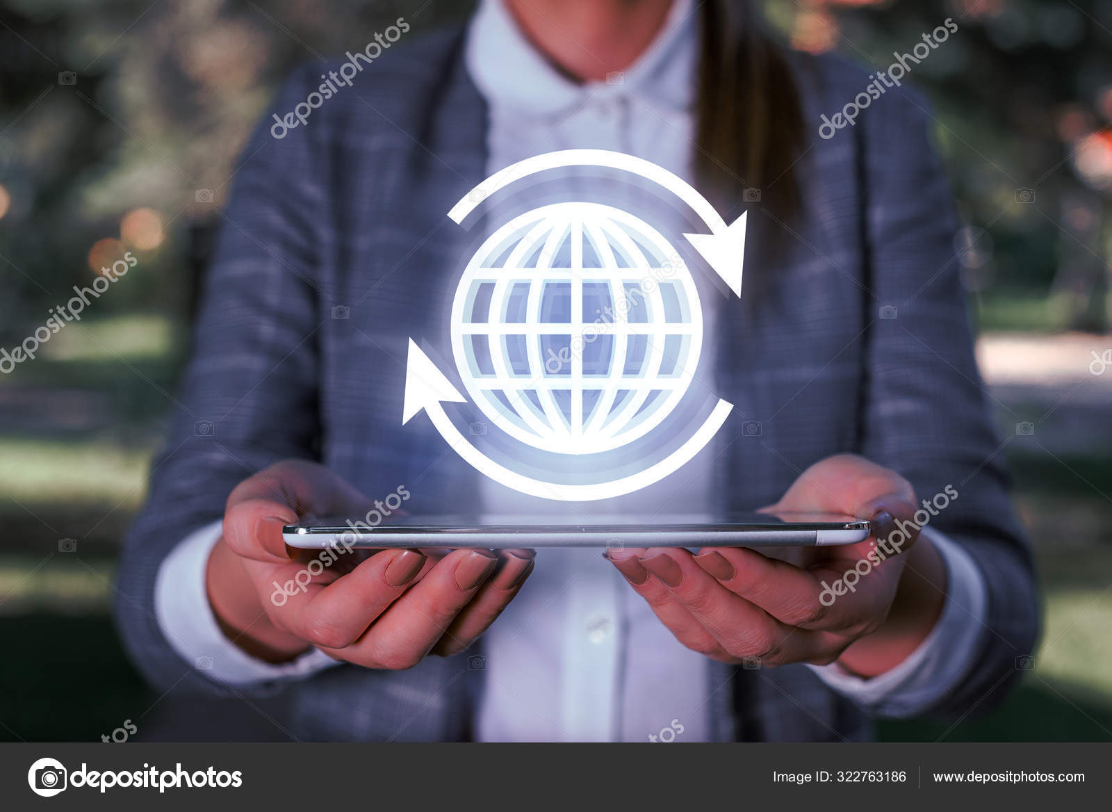 Female human presenting a presentation using the latest sophisticated ...