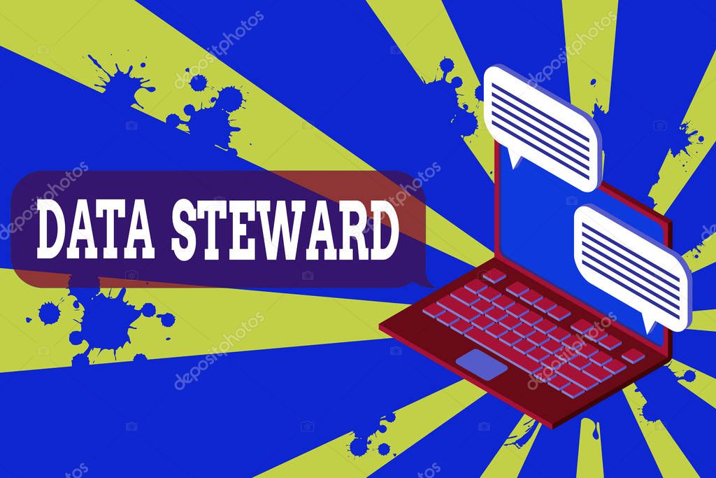 Escribiendo nota que muestra Data Steward. Foto de negocios escaparate ...