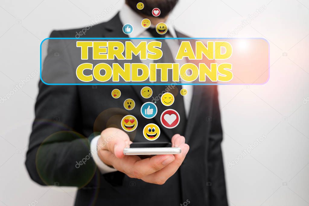 Escritura a mano de texto Términos y condiciones. Concepto que significa normas aplicables al ...