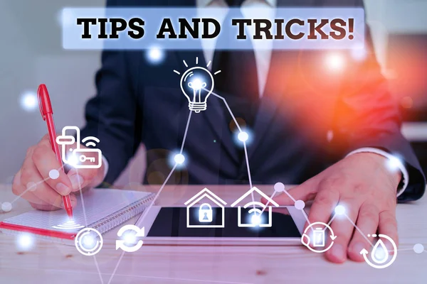Writing note showing Tips And Tricks. Business photo showcasing means ...