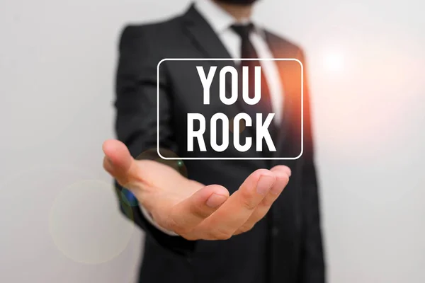 Writing note showing You Rock. Business photo showcasing slang phrase ...