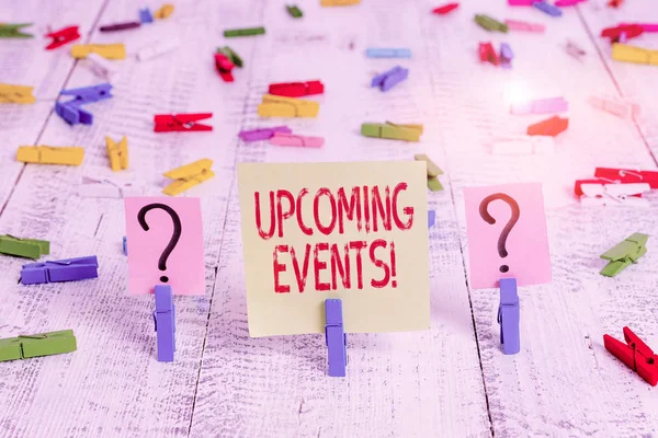 Writing note showing Upcoming Events. Business photo showcasing thing ...