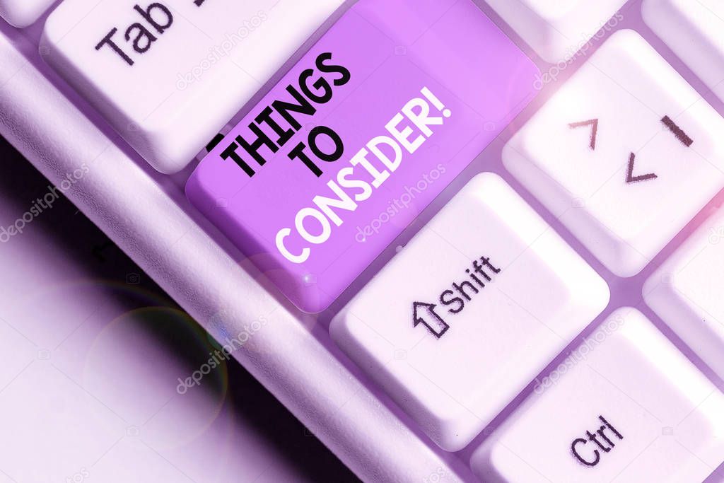 Signo de texto que muestra las cosas a considerar. Foto conceptual ...