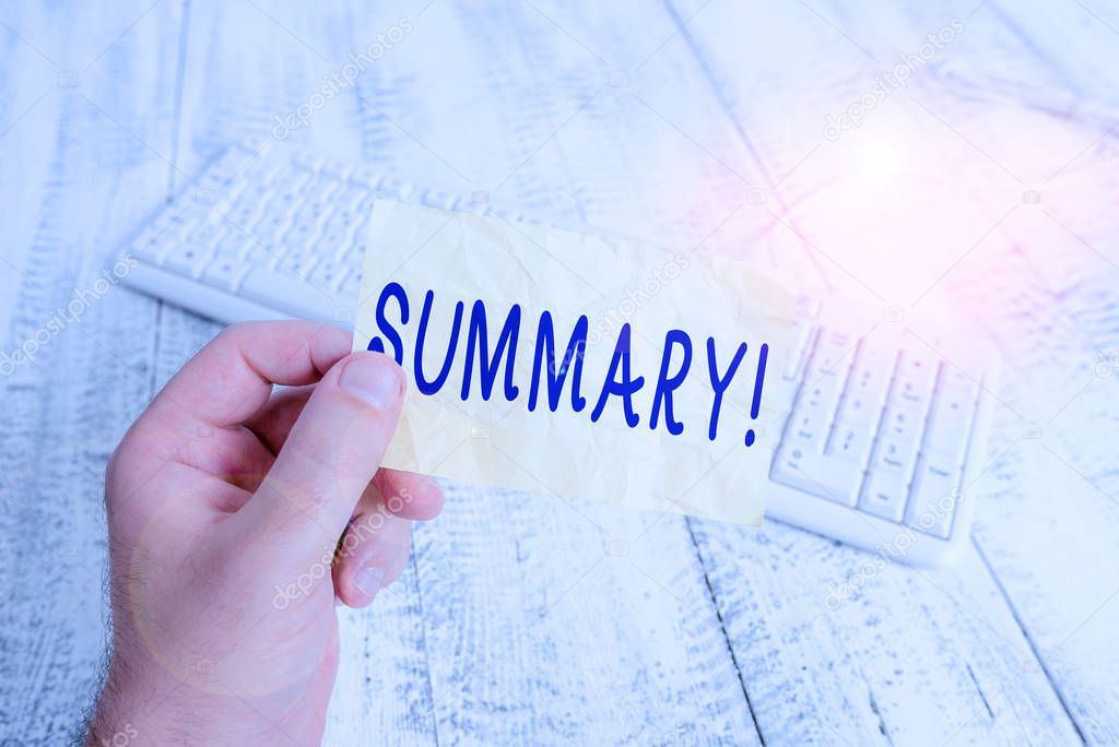 Signo de texto que muestra Resumen. Conceptual foto breve declaración o ...