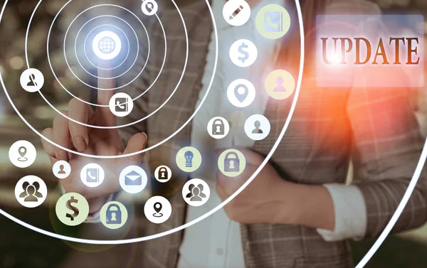 Handwriting text writing Update. Concept meaning by adding new information or making corrections ...