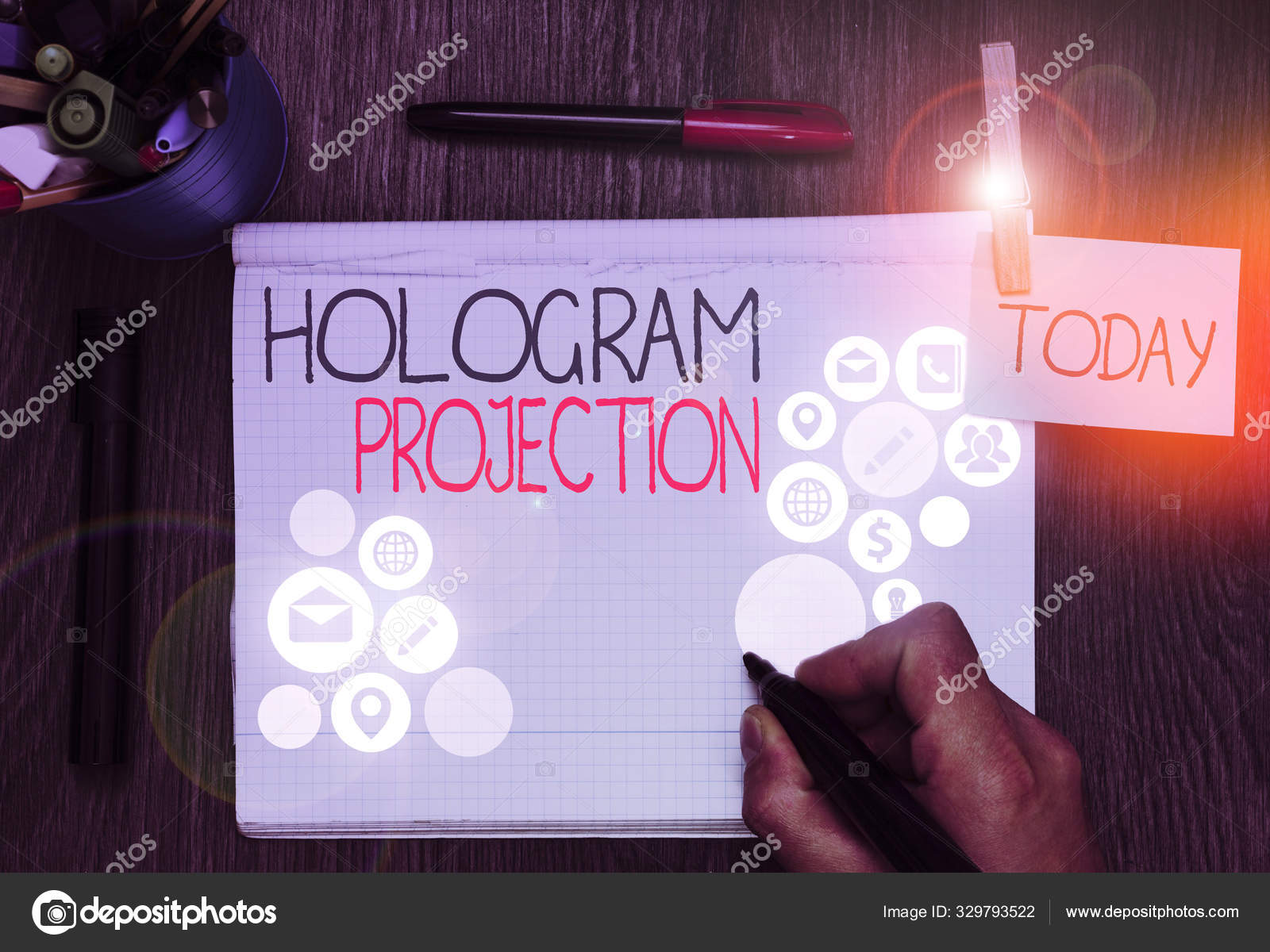 Handwriting Text Hologram Projection Conceptual Photo Photographic ...