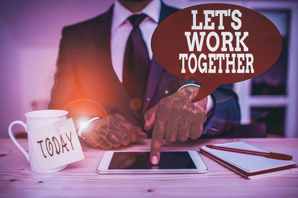 Handwriting text writing Let S Work Together. Conceptual photo Unite ...