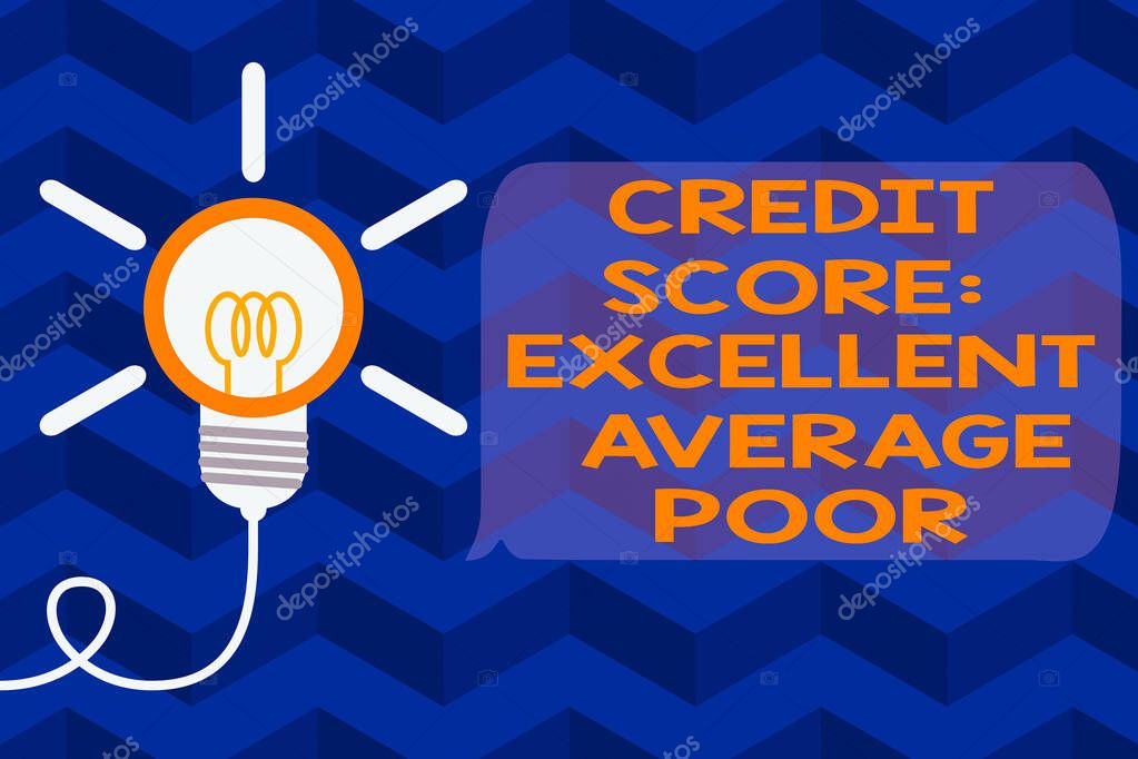 Signo de texto que muestra puntaje de crédito Excelente Promedio pobre ...