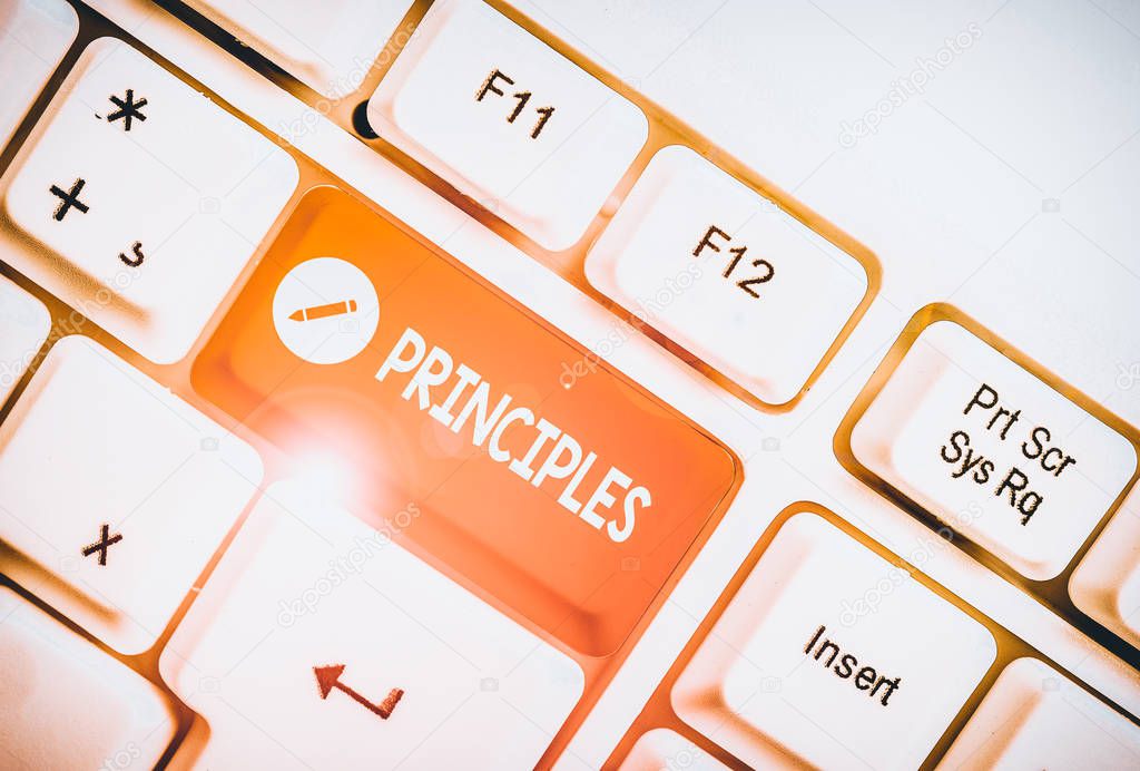 Signo de texto que muestra Principios. Texto de la foto de negocios ...