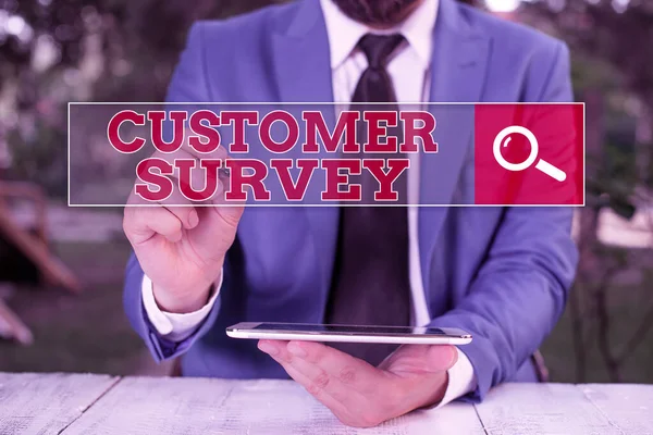 Text sign showing Customer Survey. Business photo showcasing source to ...