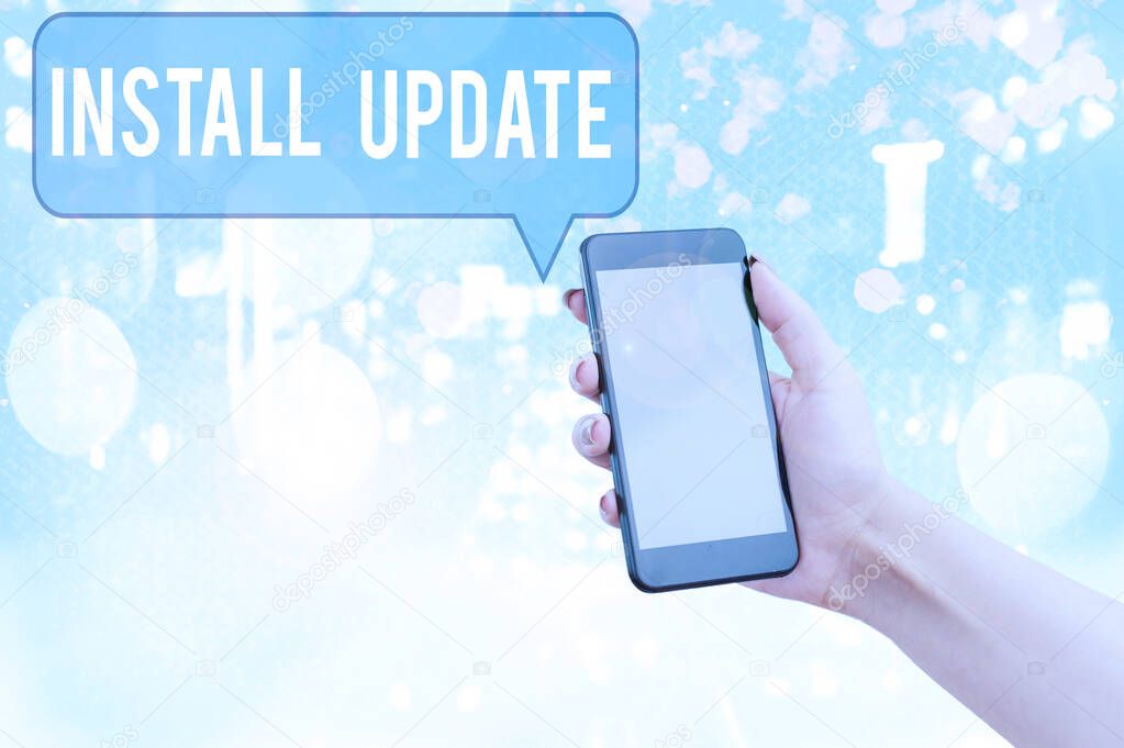 Texto de escritura a mano Instalar actualización. Concepto que ...