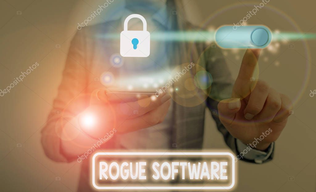 Texto manuscrito Rogue Software. Concepto que significa tipo de malware ...