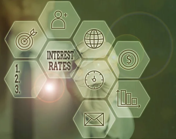 Writing note showing Interest Rates. Business photo showcasing ...