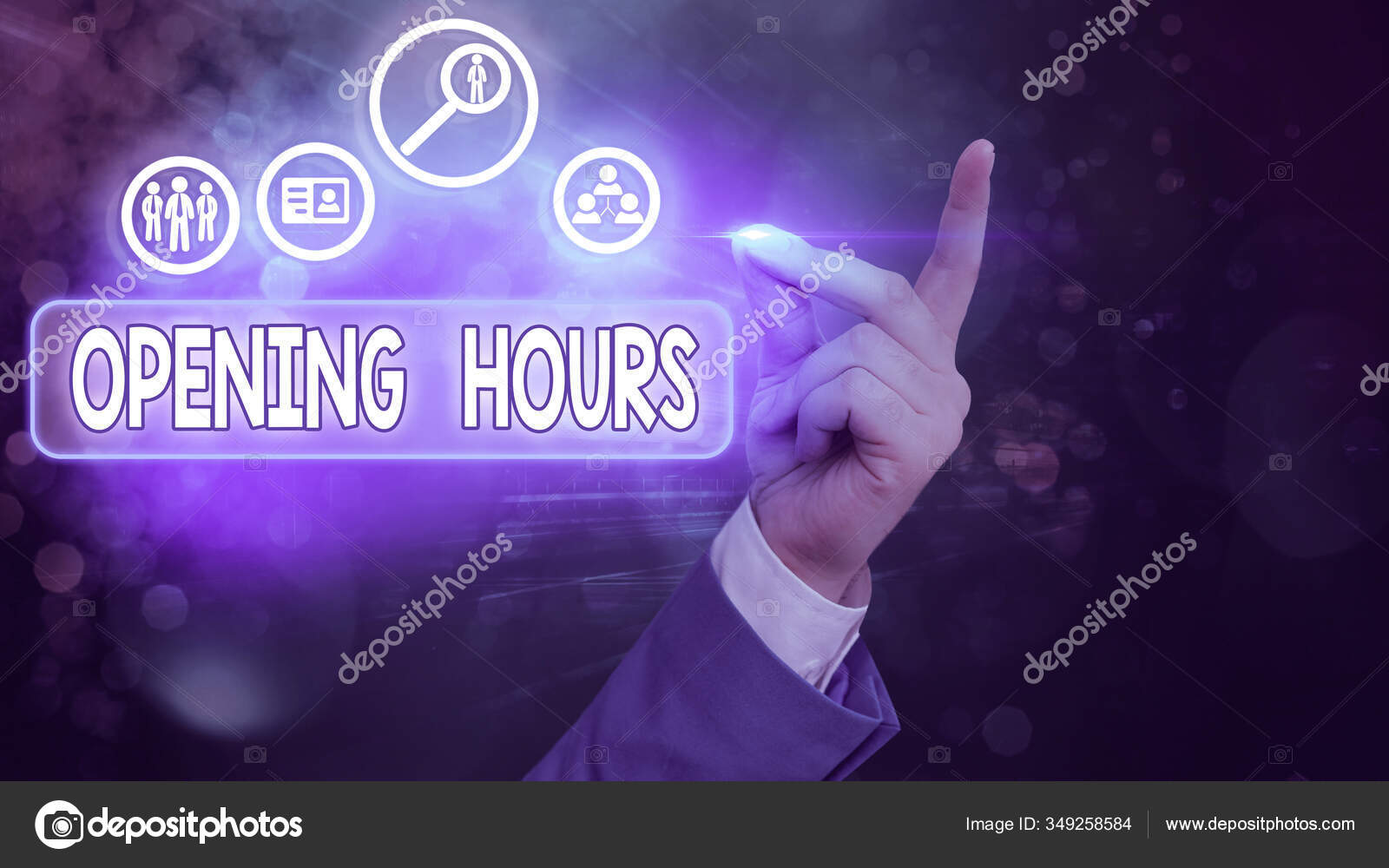 Handwriting text Opening Hours. Concept meaning the time during which a ...