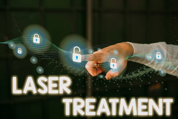 Writing note showing Laser Treatment. Business photo showcasing any of ...