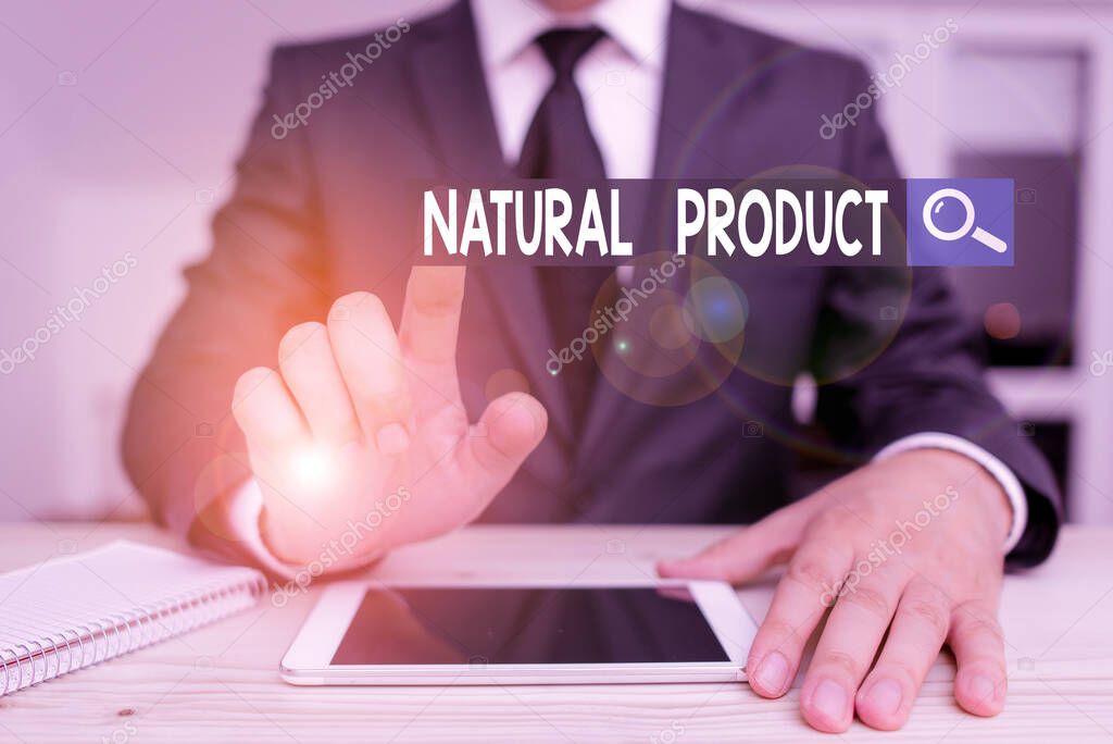 Nota de escritura que muestra Producto Natural. Foto de negocios que muestra compuesto químico o ...