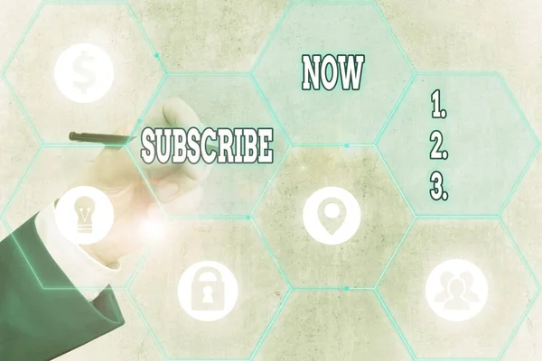 Conceptual hand writing showing Subscribe Now. Business photo ...