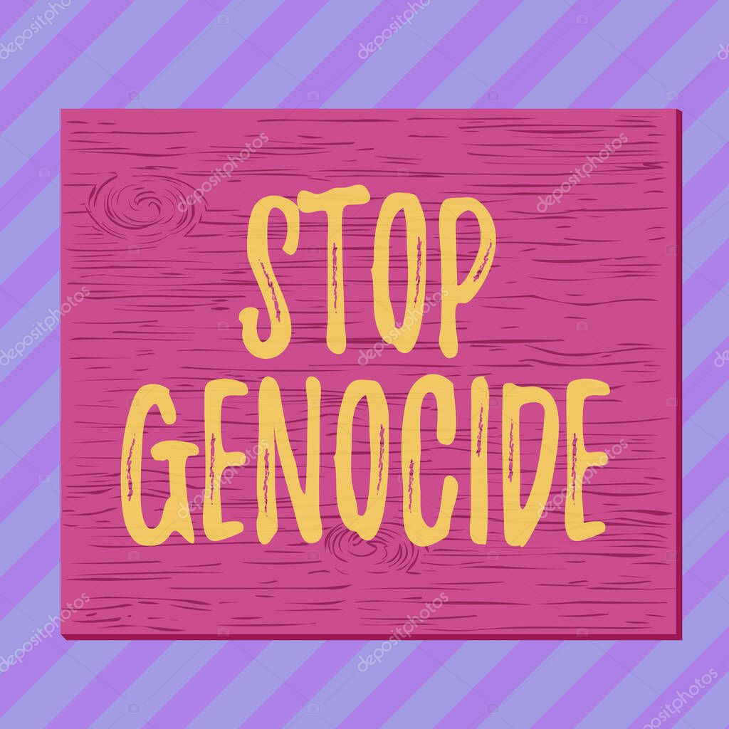 Escritura de texto a mano Stop Genocide. Concepto que significa poner ...