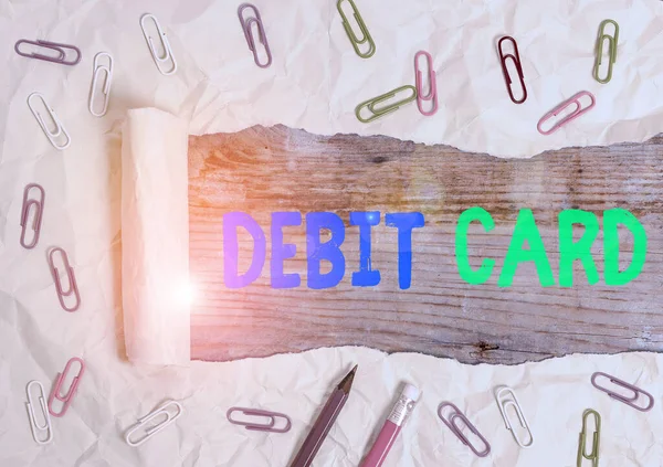 Writing note showing Debit Card. Business photo showcasing card that ...