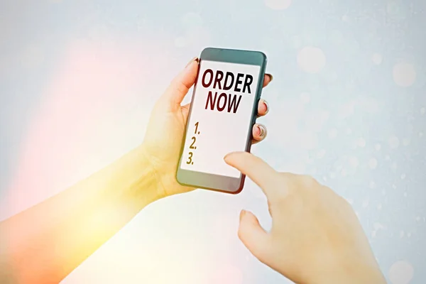 Writing note showing Order Now. Business photo showcasing the activity ...