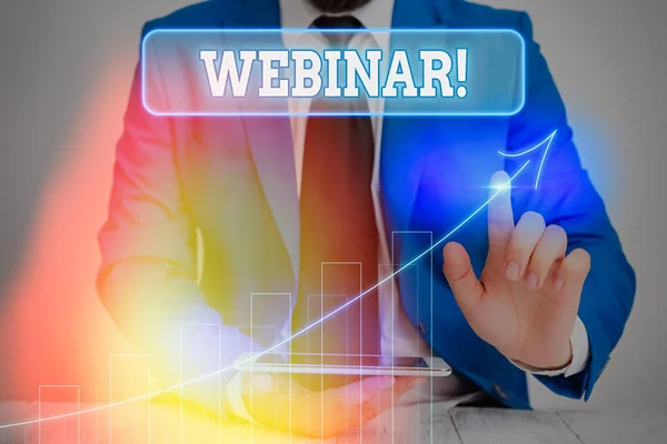 Writing note showing Webinar. Business photo showcasing a seminar or ...