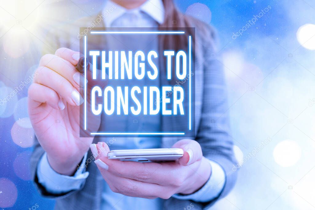 Signo de texto que muestra las cosas a considerar. Foto conceptual ...