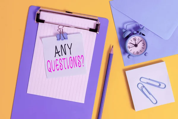 Word writing text Any Questions Question. Business concept for you say ...