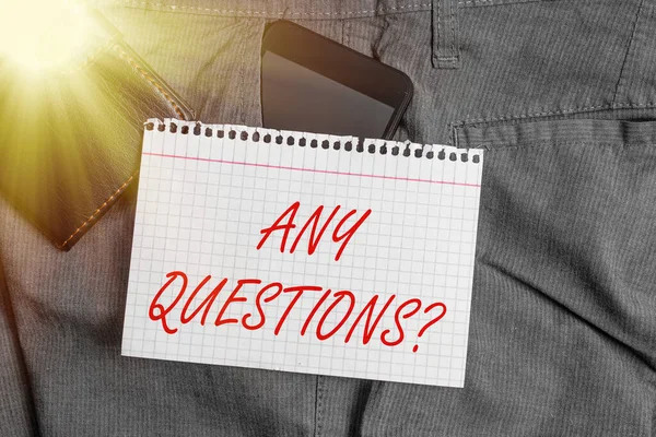 Handwriting text Any Questions Question. Concept meaning you say write ...