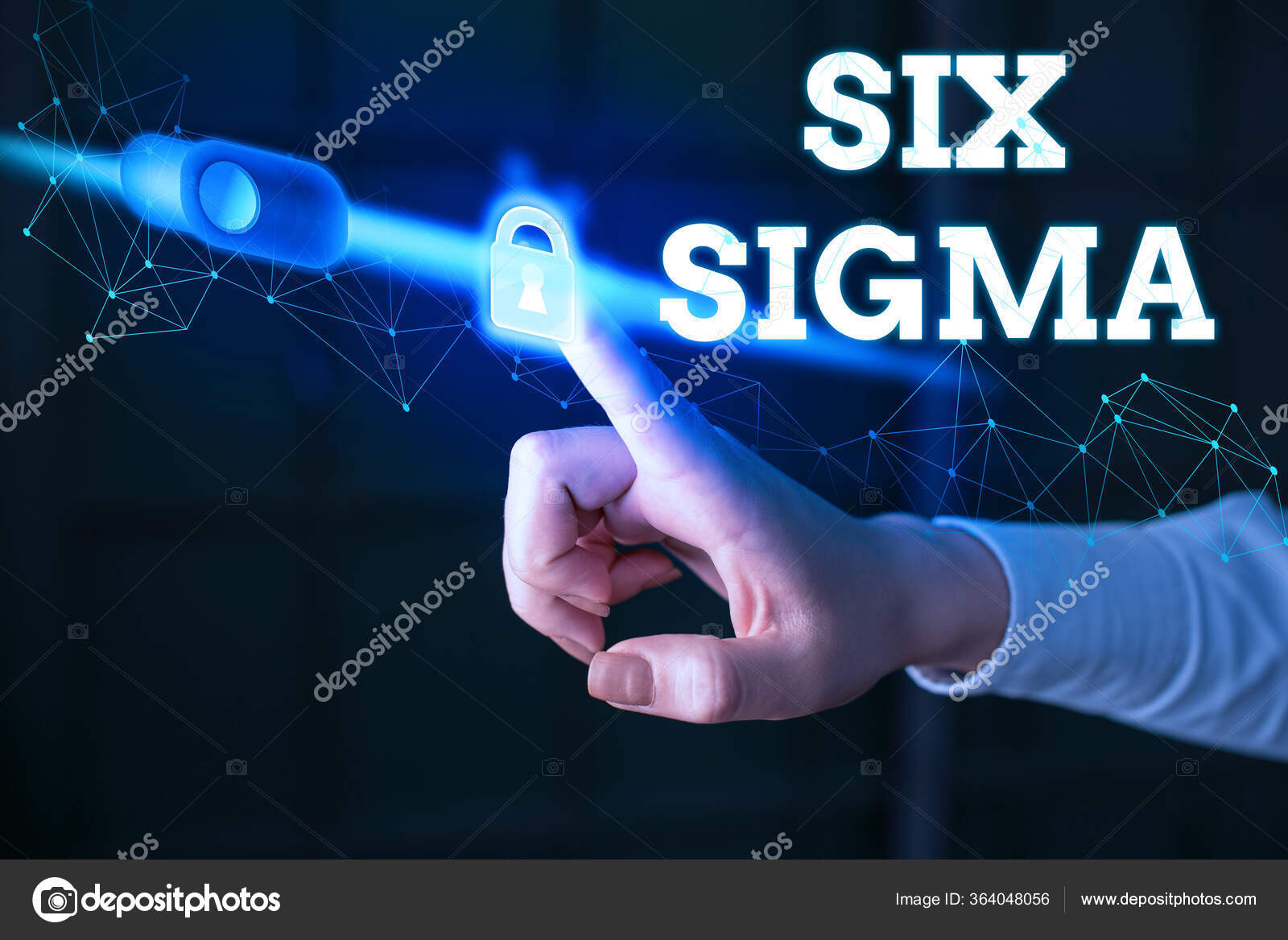 Escribiendo nota mostrando Six Sigma. Conjunto de técnicas de gestión ...