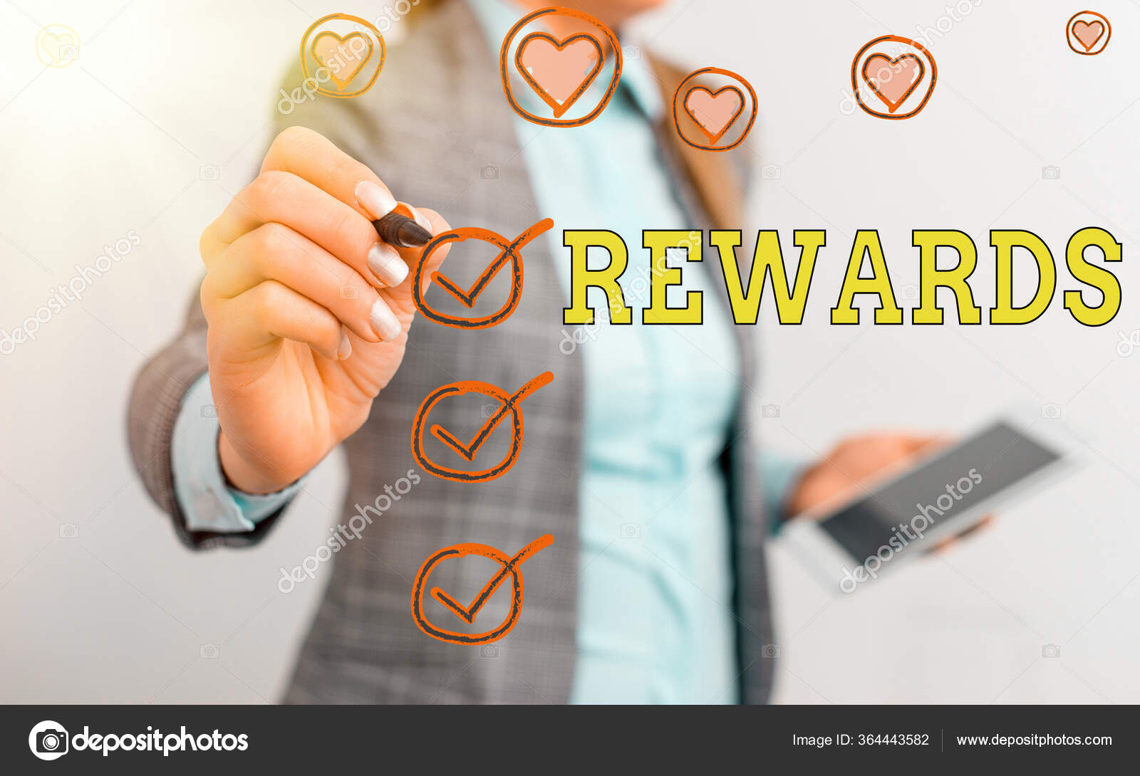 Text sign showing Rewards. Conceptual photo Given in recognition of ...