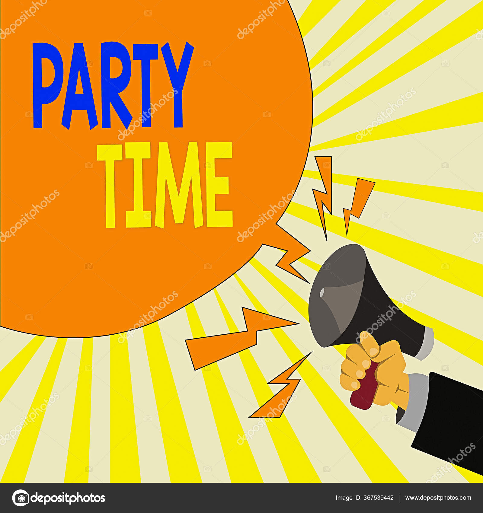 Text sign showing Party Time. Conceptual photo the right moment to ...