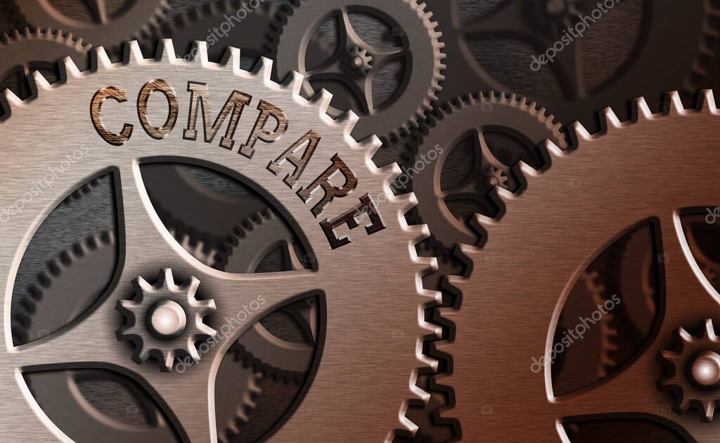 Signo de texto que muestra Comparar. Medida de estimación de la foto ...