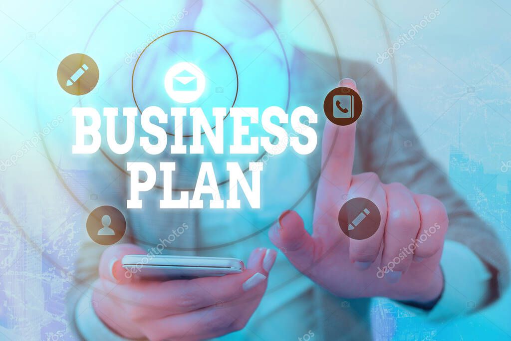 Texto de escritura de palabras Plan de Negocios. Concepto empresarial para los objetivos y metas ...