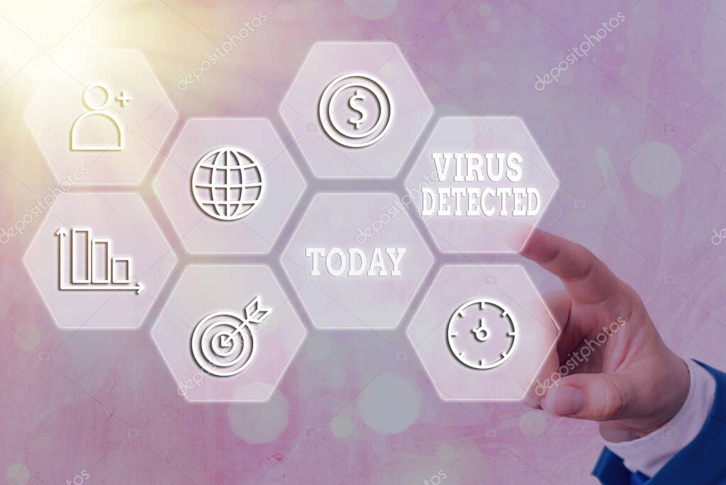 Signo de texto que muestra Virus Detectado. Conceptual photo Un ...