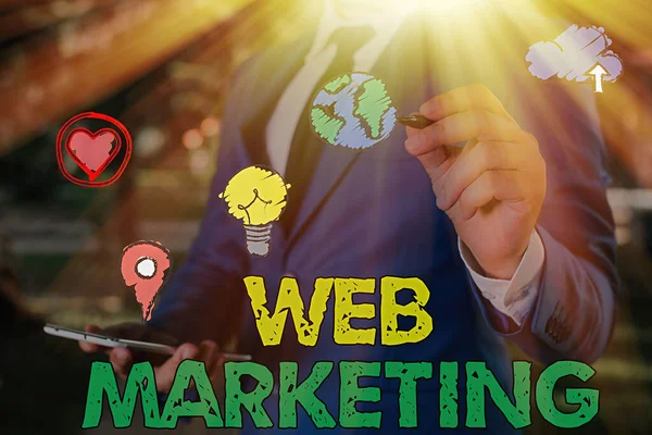 Writing note showing Web Marketing. Business photo showcasing Electronic commerce Advertising ...