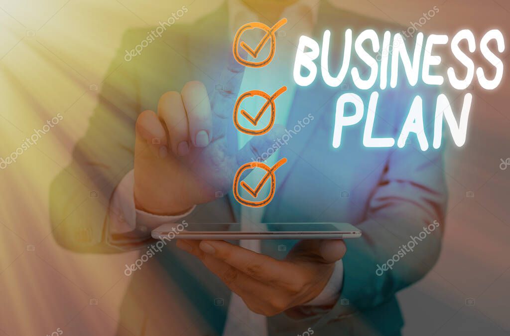 Texto de escritura de palabras Plan de Negocios. Concepto empresarial para los objetivos y metas ...