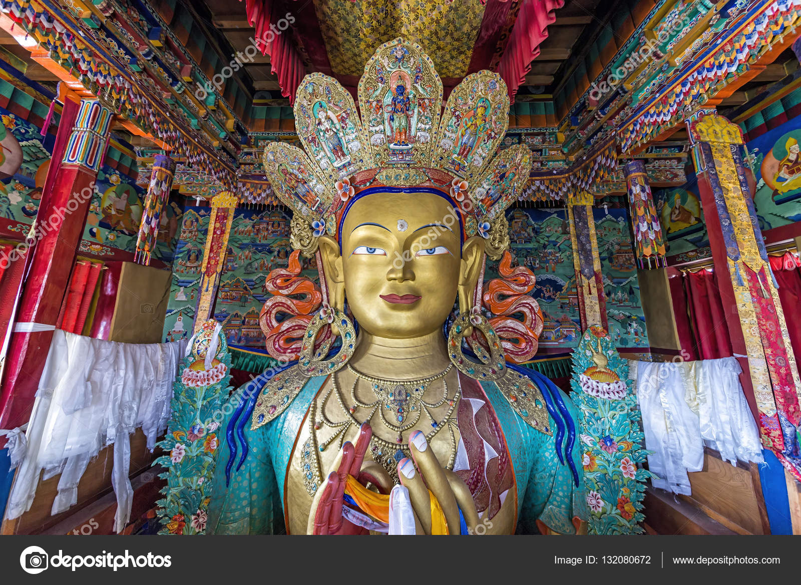 Statue depicting Maitreya at the Thiksey Monastery in Ladakh region ...