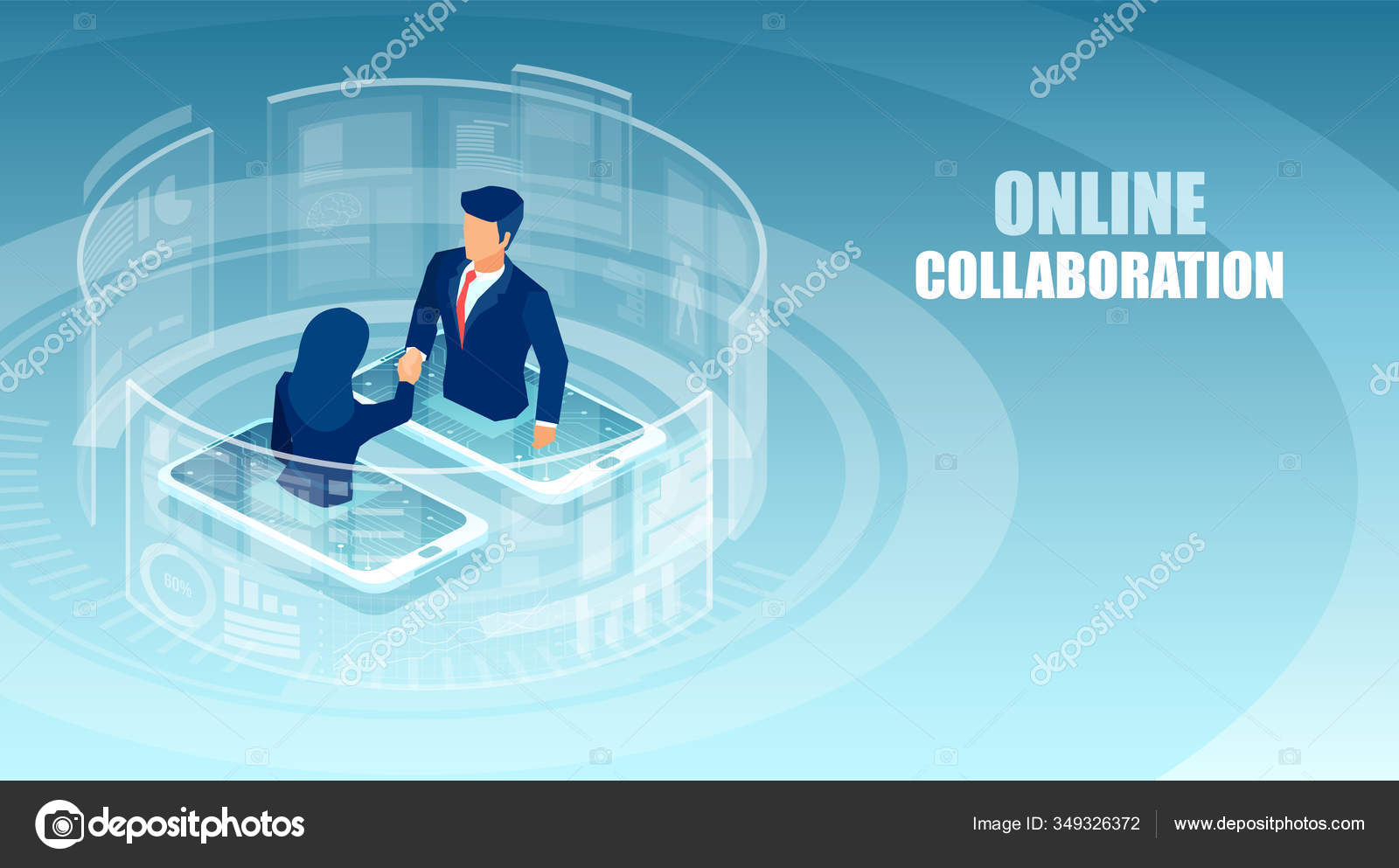 Vector Business Man Woman Collaborating Online Using Social Media ...