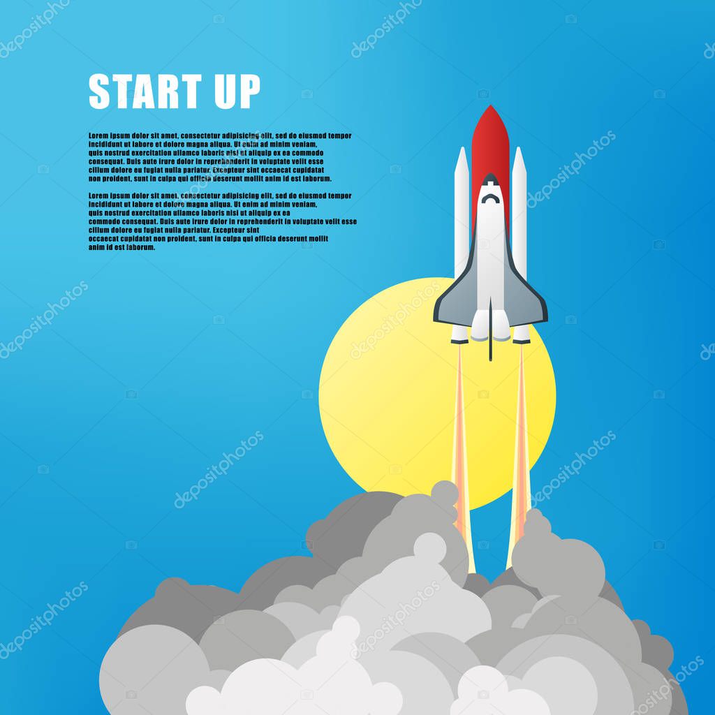 Ilustraci n vectorial. Fondo de concepto plano con cohete. Inicio del ...
