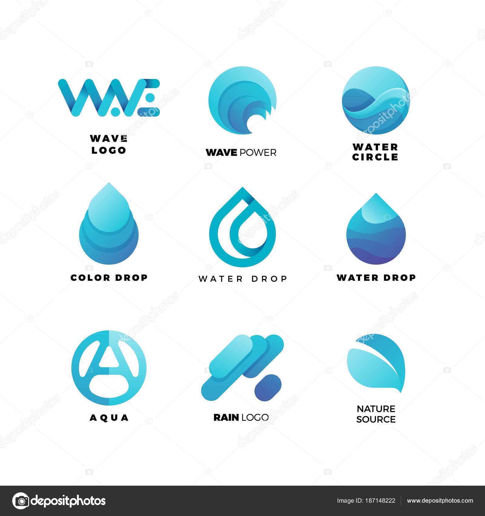 Abstract gradient water logo set. Aqua wave geometric logo vector ...