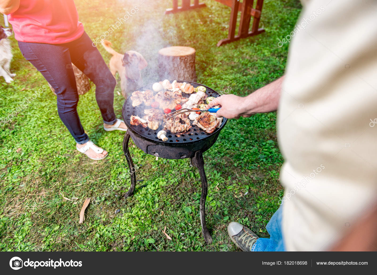Man Cooking Chicken Batter Barbecue Family Dinner — Stock Photo ...