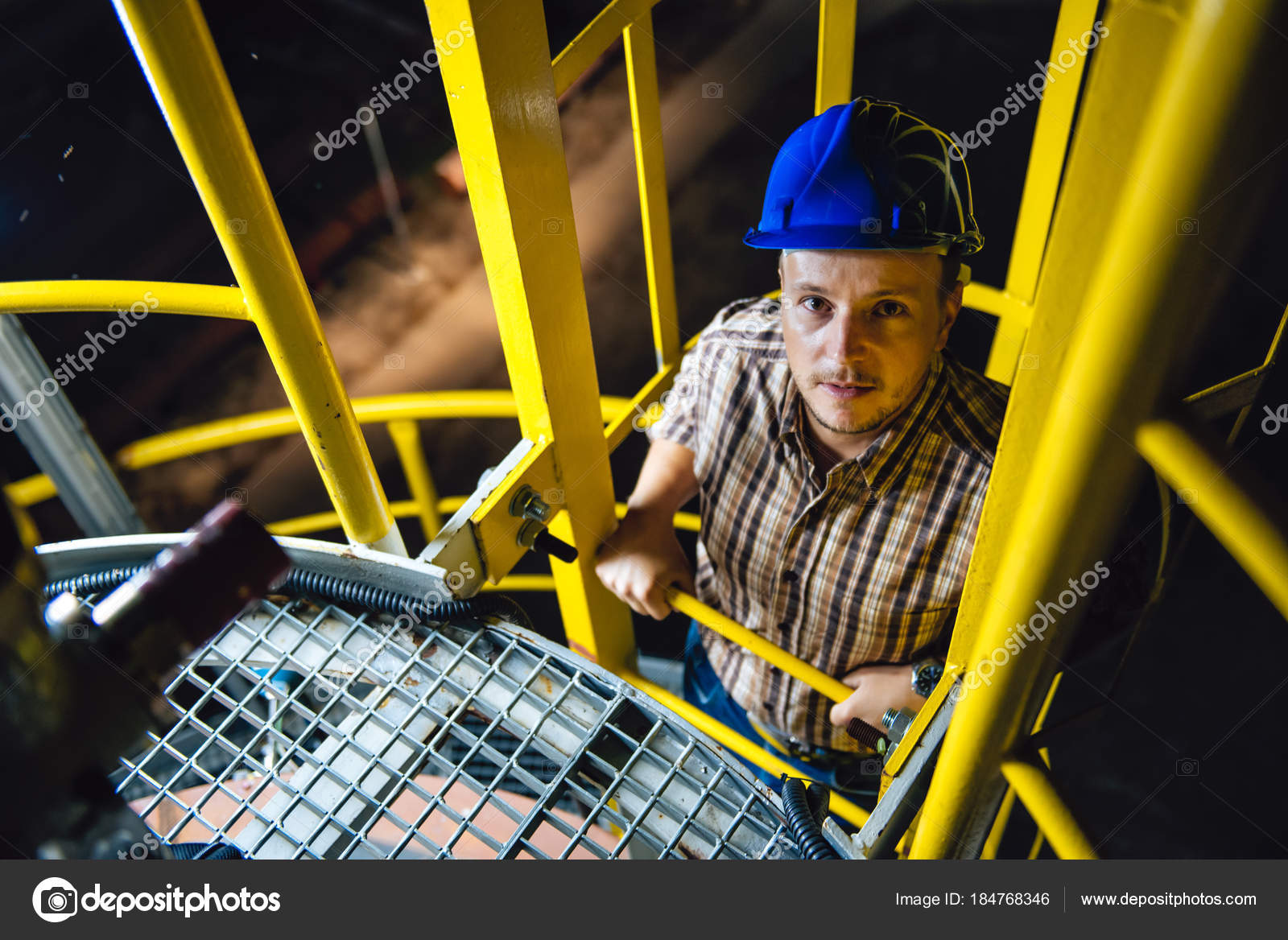 Man Standing Yellow Ladders Natural Gas Processing Factory Stock Photo ...