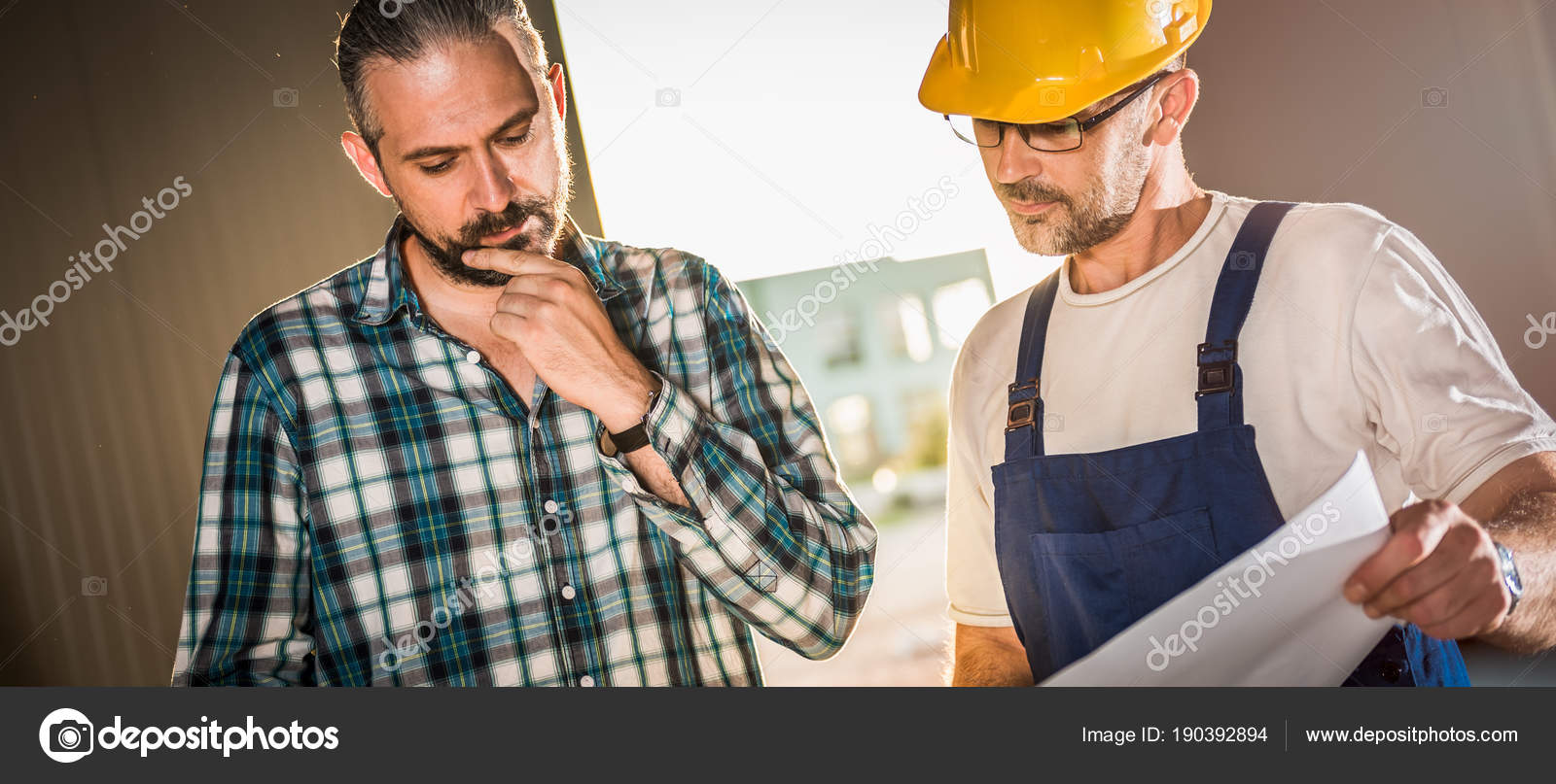 Architect Construction Workers Checking Checking Architectural Plan ...