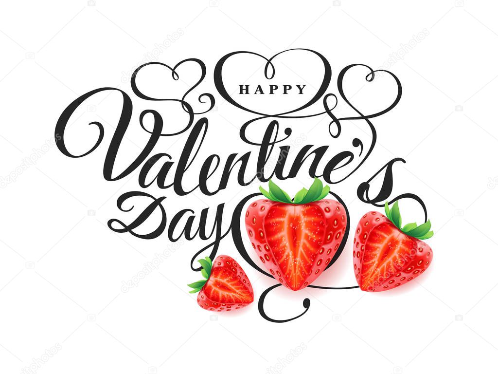 Feliz d a de San Valent n. Composici n tipogr fica con hermosa fresa fresca realista 3d con ...