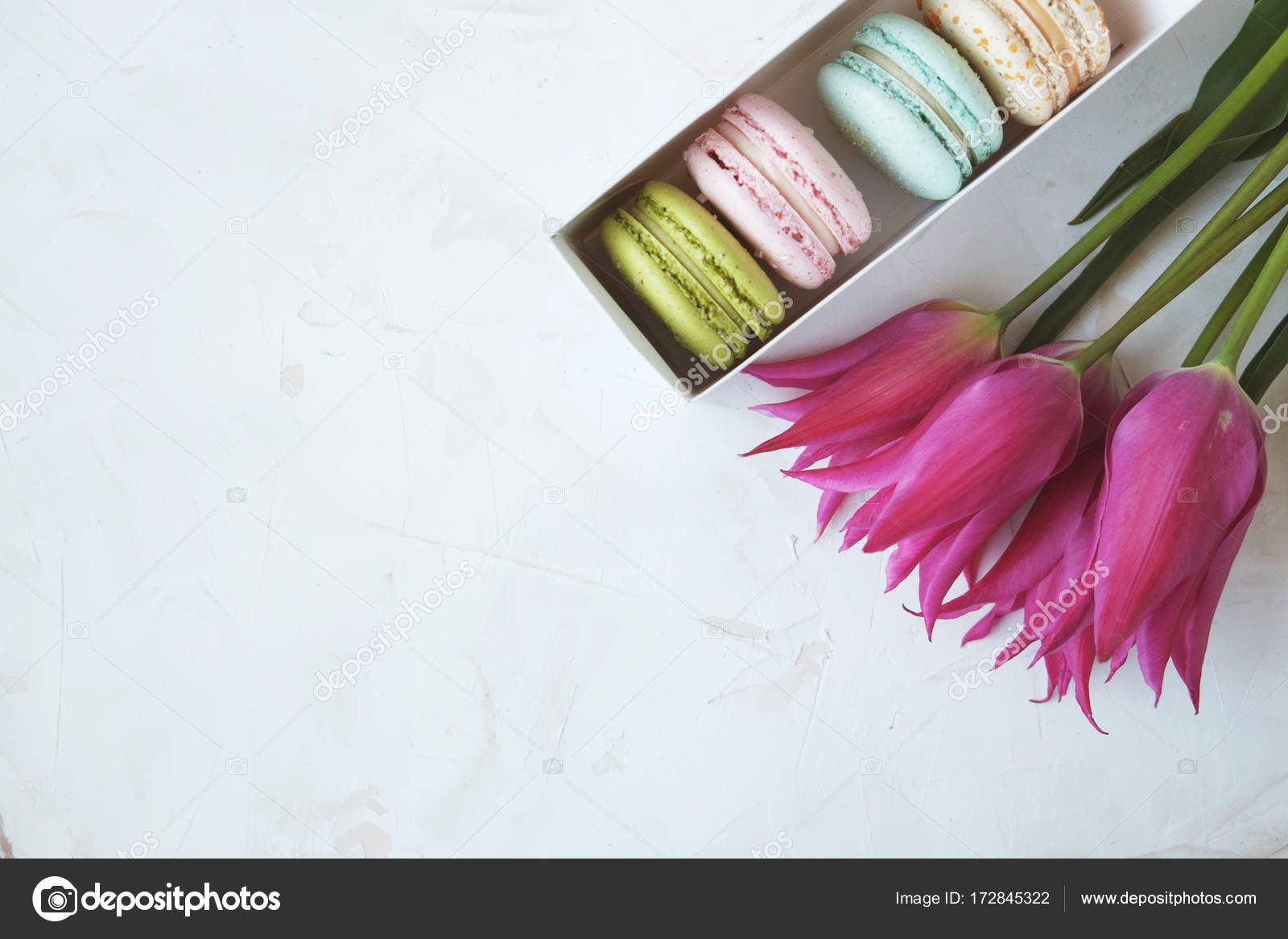 Different types of macaroons, french macaroons or macaron with spring ...